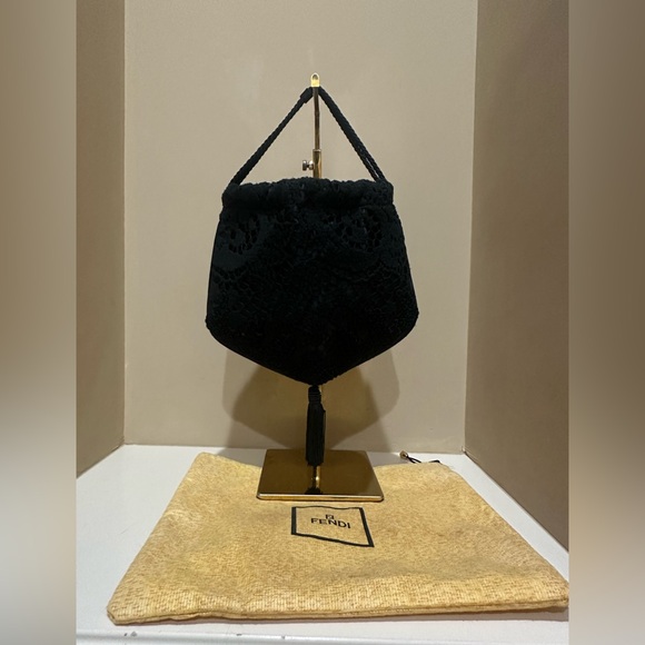 Fendi | Bags | Fendi Vintage Black Lace Satin Evening Bag | Poshmark
